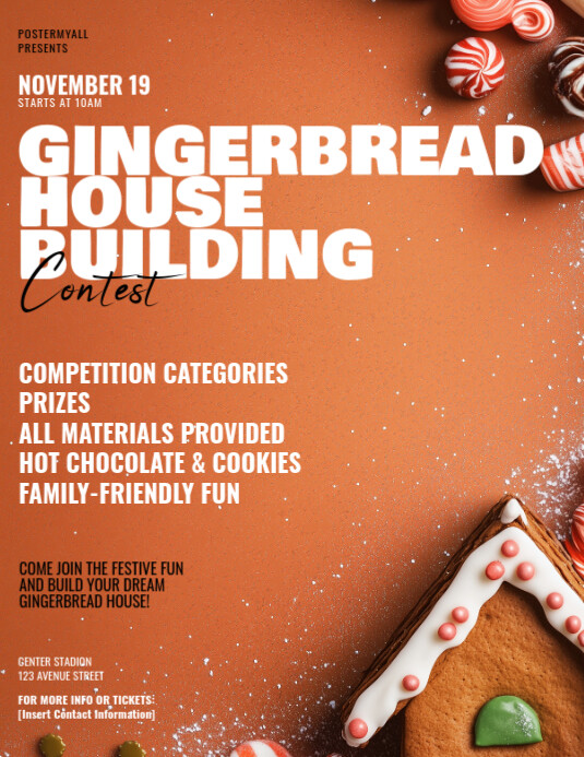 Copy of Brown 3d Gingerbread House Building Contest Flyer (us Letter ...