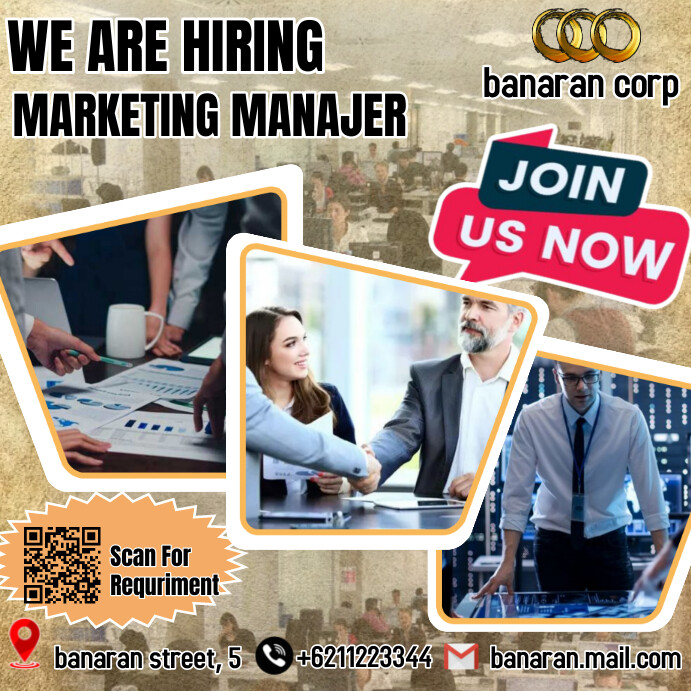 Brown 3d Hiring Pamflet Marketing Manajer Pos Template | PosterMyWall
