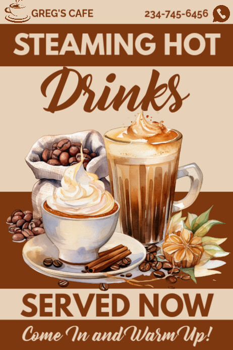 Brown 3d Hot Drinks Coffee Ad Poster Template | PosterMyWall