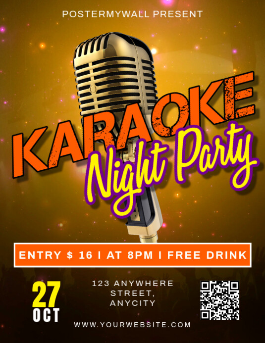 Brown 3d Karaoke Night Party Pamflet (letter As) Template | PosterMyWall