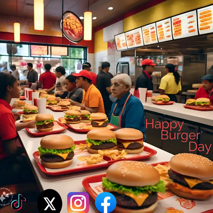 Brown 3d National Burger Day Square (1:1) Template | PosterMyWall
