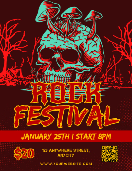 Brown 3d Rock Festival Pamflet (letter As) Template | PosterMyWall