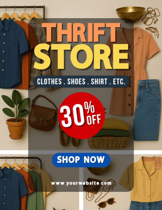 Brown 3d Thrift Store Pamflet (letter As) Template | PosterMyWall