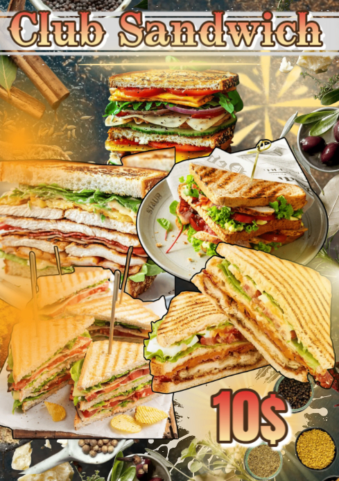 Plantilla de Brown Abstract Club Sandwich A4 | PosterMyWall