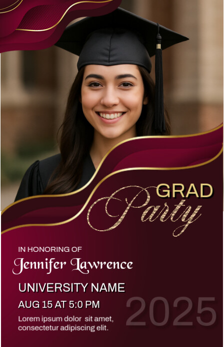 Brown Abstract Graduation Party Pink Gold Wavy Design Half Page Wide ...