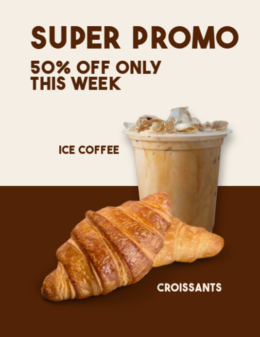 Brown and Beige Classic Coffee & Croissants Combo Offer Flyer Template ...