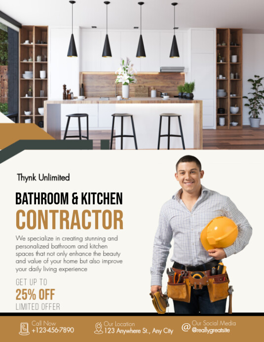 Brown and Beige Modern Bathroom and Kitchen Contractor Flyer Template ...