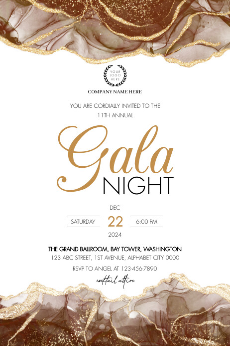 Brown and Gold Agate Gala Invitation Poster Template | PosterMyWall