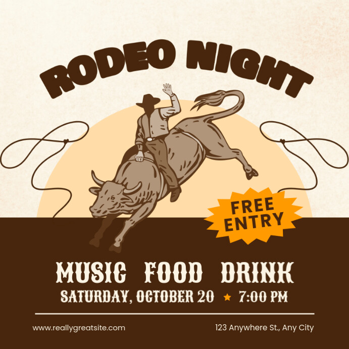 Brown And Orange Illustrative Rodeo Nigth Instagram Post Template ...