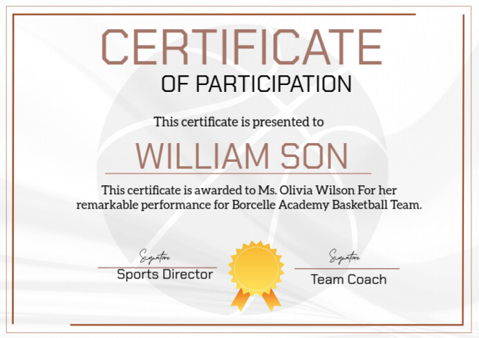 Brown and White Bold and Refined Basketball MVP Sports Certificate ...