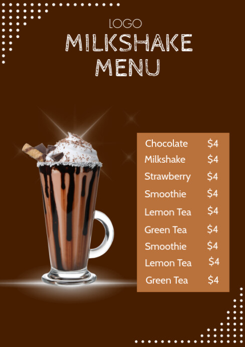 Brown and White Milkshake Price List A4 Template | PosterMyWall