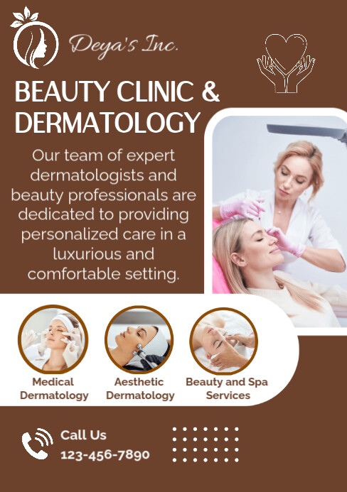 Brown and White Modern & Minimal Beauty Clinic And Dermatology A5 ...