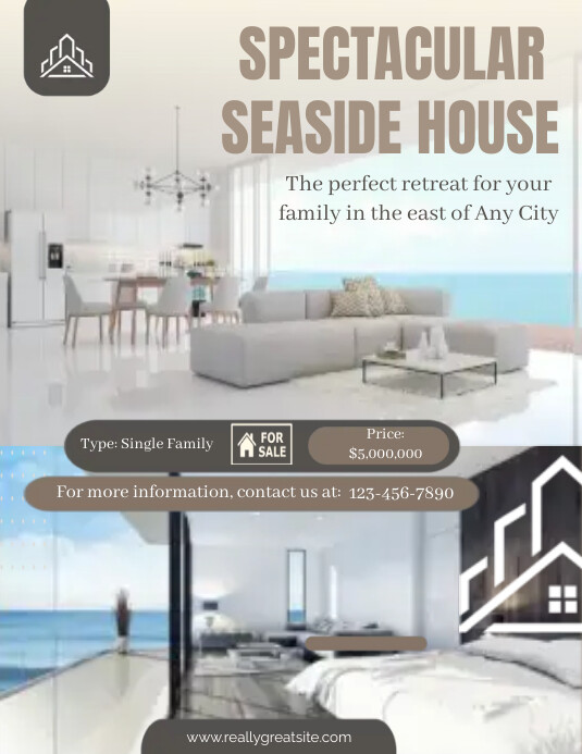 Plantilla de Brown and White Modern Seaside House Real Est | PosterMyWall