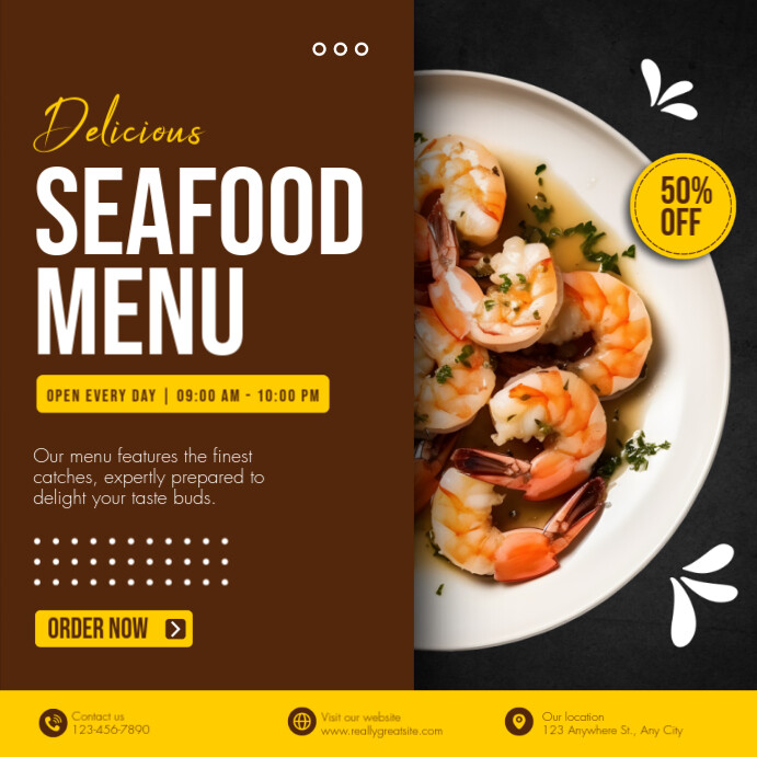 Copy of Brown And Yellow Modern Seafood Restaurant Pr | PosterMyWall