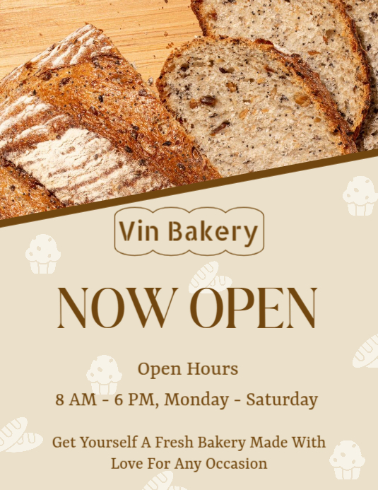 Brown Bakery Shop Hours Sign Flyer Template | PosterMyWall
