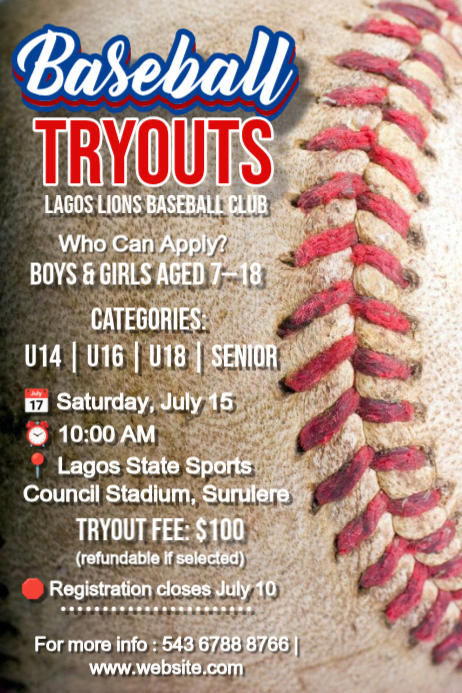 Plantilla de Brown Baseball Tryouts Poster | PosterMyWall