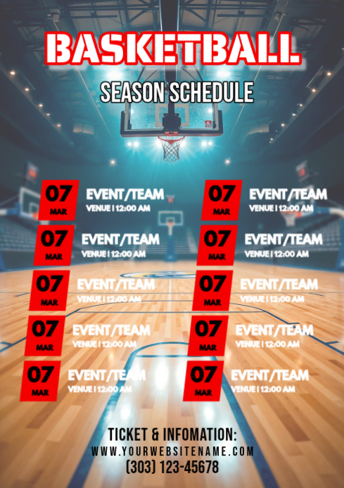 Brown Basketball Season Schedule A4 Template | PosterMyWall