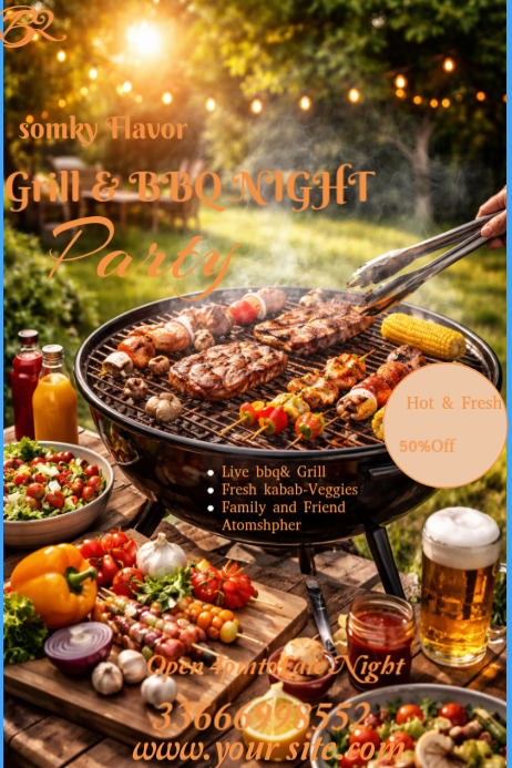 Brown BBQ Night Party Poster Template | PosterMyWall