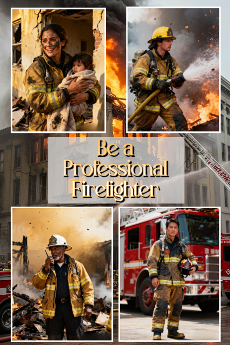 Plantilla de Brown Be A Professional Firefighter Poster | PosterMyWall