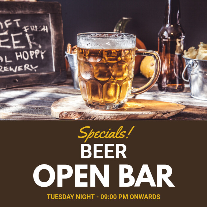 Brown Beer Open Bar Instagram Post Template | PosterMyWall