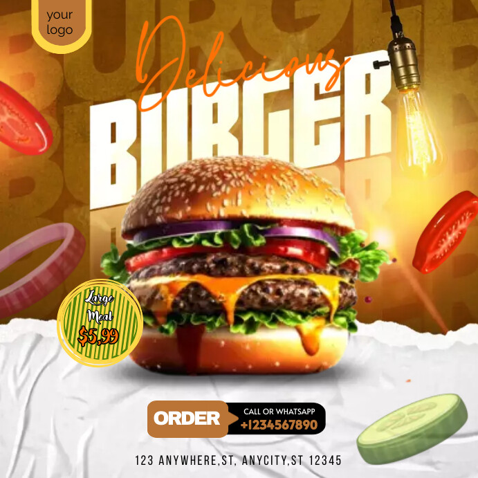 Brown burger template | PosterMyWall