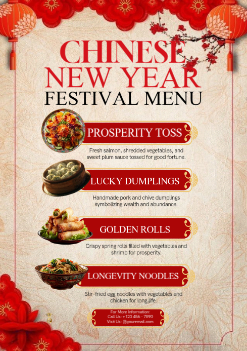 Brown Chinese New Year Festival Menu A4 Template | PosterMyWall