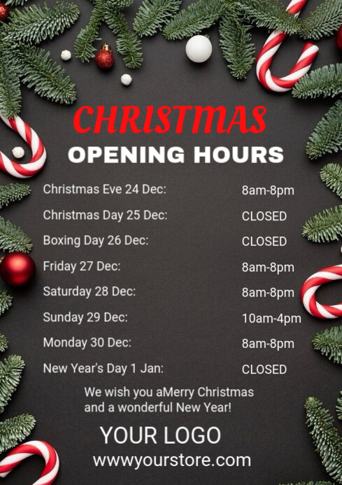 Brown Christmas Opening Hours A4 Template | PosterMyWall