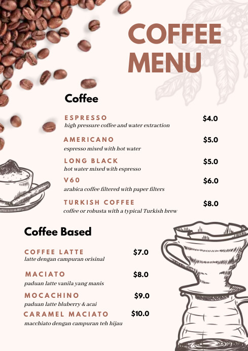 Brown Classic Coffe Drink Menu Template | PosterMyWall