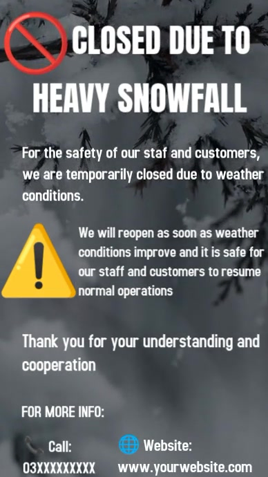 Brown Closed Due To Snowfall Instagram Story Template | PosterMyWall