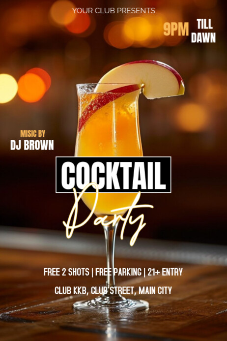 Brown Cocktail Night Party Poster Template | PosterMyWall
