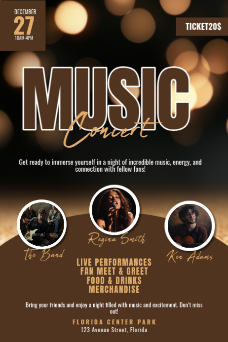 Plantilla de Brown Collage Music Concert Poster with three photos ...
