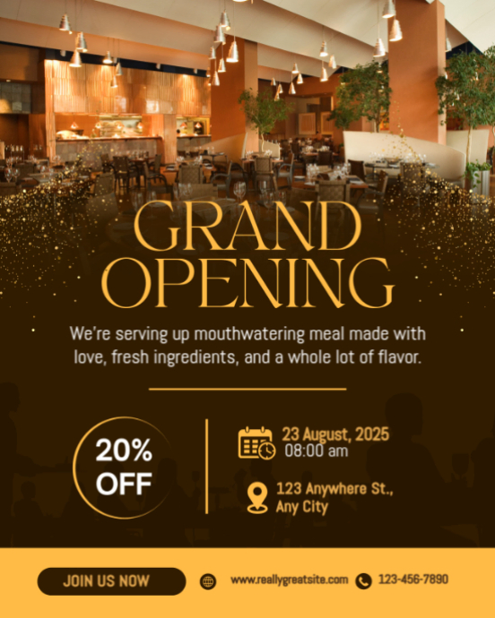 Brown Collage Restaurant Grand Opening Flyer Template – Elegant Food ...