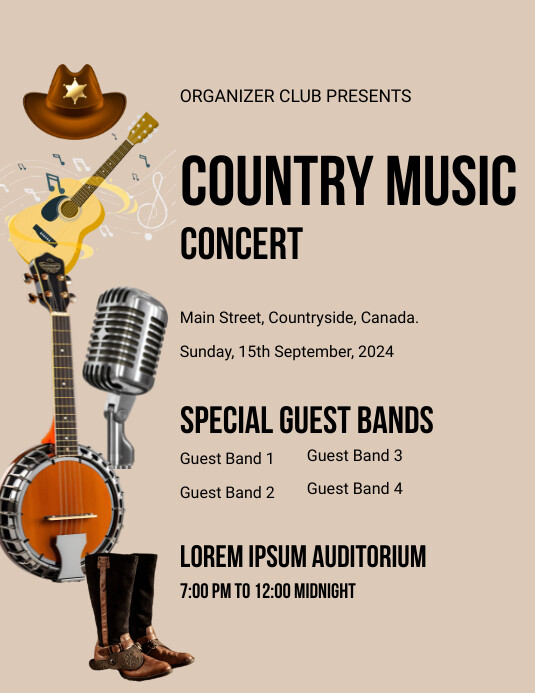 Brown Country Music Posters Flyer (us Letter) Template | PosterMyWall