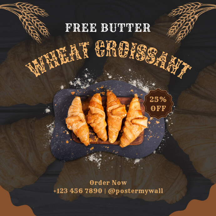 Brown Croissant Bread Instagram Post Template | PosterMyWall