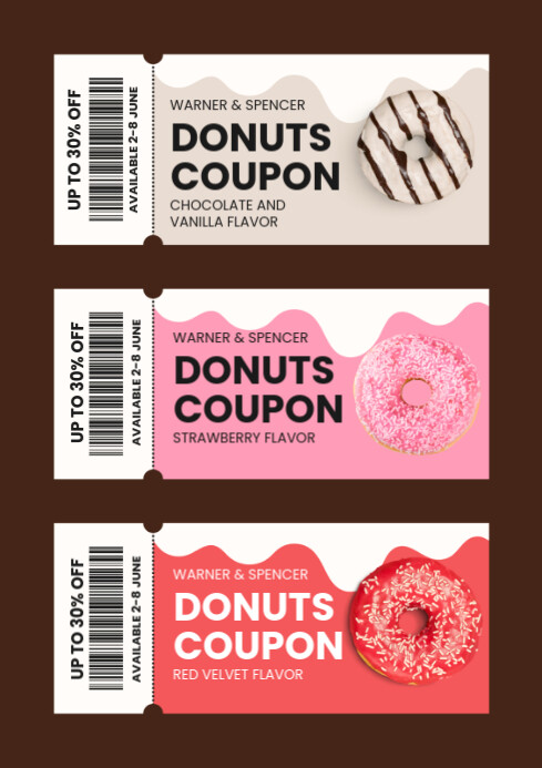 Brown Donut Coupon A4 Template | PosterMyWall