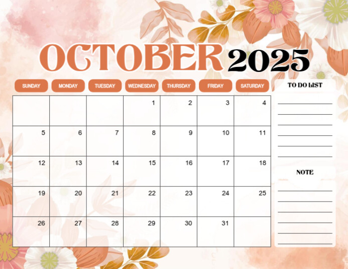 Brown Floral Calendar October 2025 Flyer (us Letter) Template ...