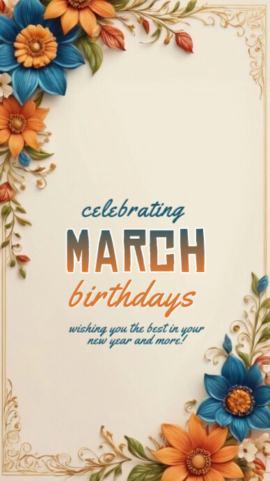 Brown Floral Celebrating March Birthdays Whatsapp Status Template ...