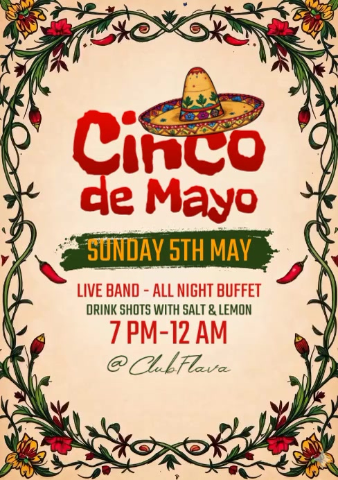Plantilla de Brown Floral Cinco de Mayo Celebration A5 Video | PosterMyWall