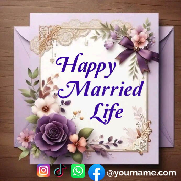 Brown Floral Editable Happy Married Life Template Instagram Post เทมเพล ...