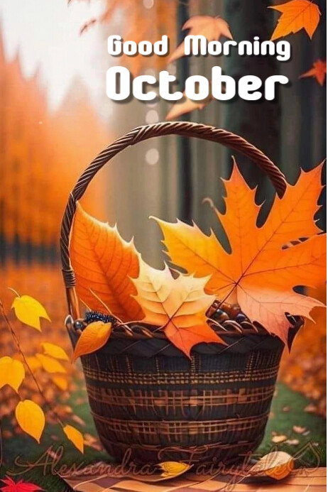 Brown Floral Good Morning October Banner 4' × 6' Templat | PosterMyWall