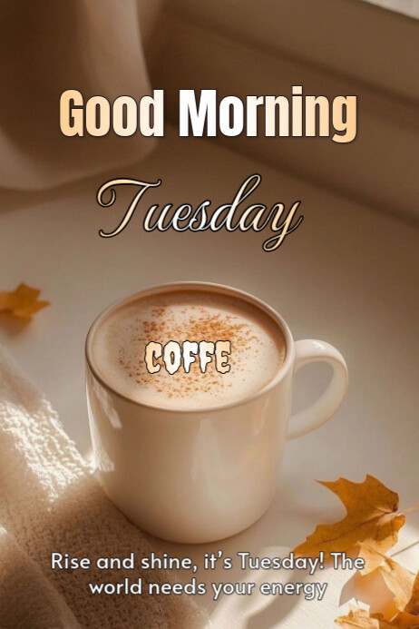 Brown Floral Good Morning Tuesday Poster Templat | PosterMyWall