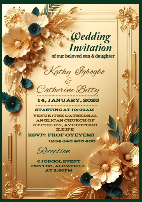 Copy of Brown Floral Green And Wedding Invitation Card A5 | PosterMyWall