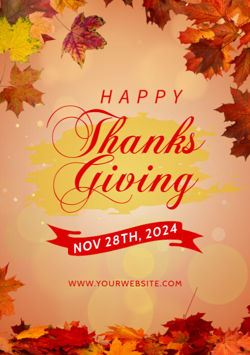Brown Floral Happy Thanksgiving A4 Template | PosterMyWall