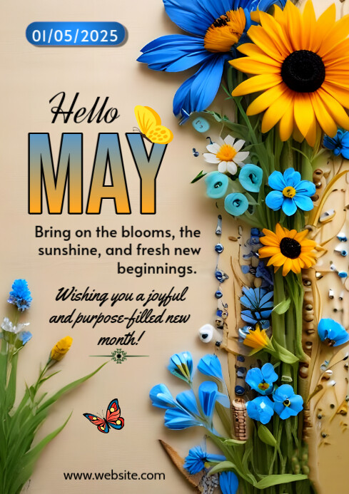 Copy of Brown Floral Hello May 2025 A4 | PosterMyWall