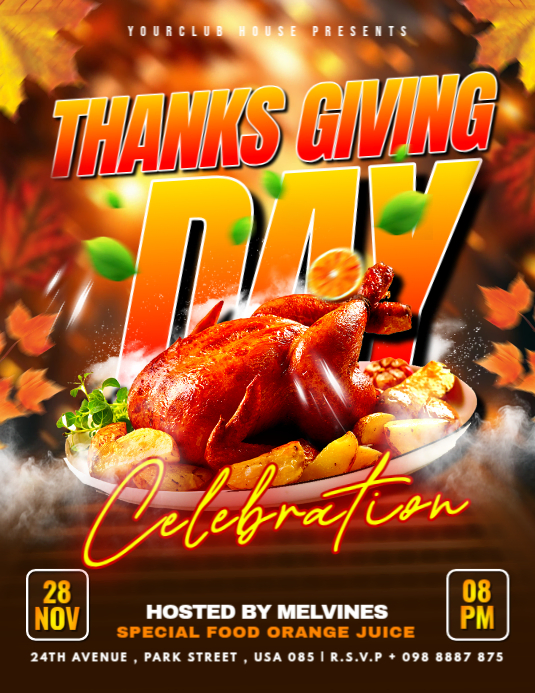 Brown Floral Thanks Giving Celebration Flyer Flyer (us Letter) Template ...