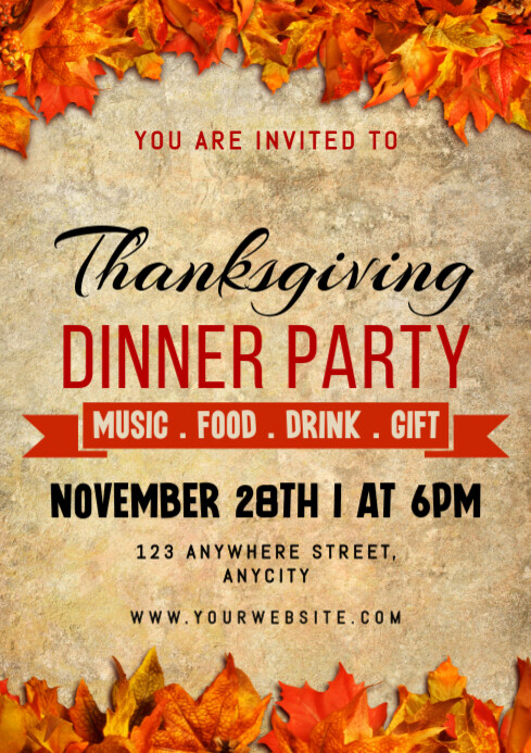 Brown Floral Thanksgiving Dinner Party A2 Template | PosterMyWall