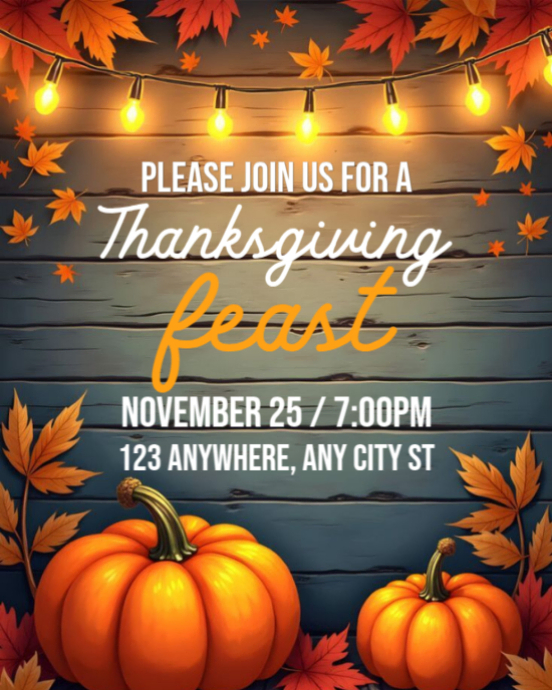 Brown Floral Thanksgiving Feast Instagram Portrait Template | PosterMyWall