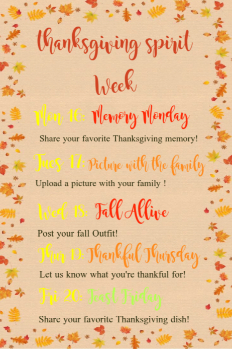 Brown Floral Thanksgiving Spirit Week Poster Template | PosterMyWall
