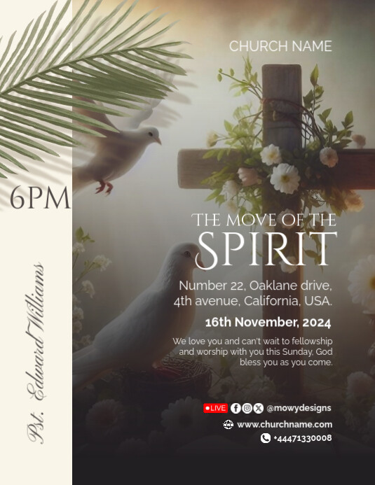 Brown Floral The Move Of The Spirit Church Flyer (us Letter) Template ...