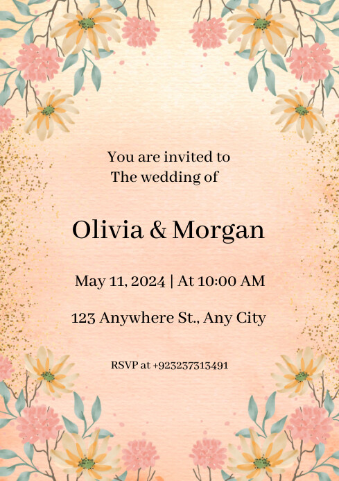 Brown Floral Wedding Invitation Card Design Template | PosterMyWall